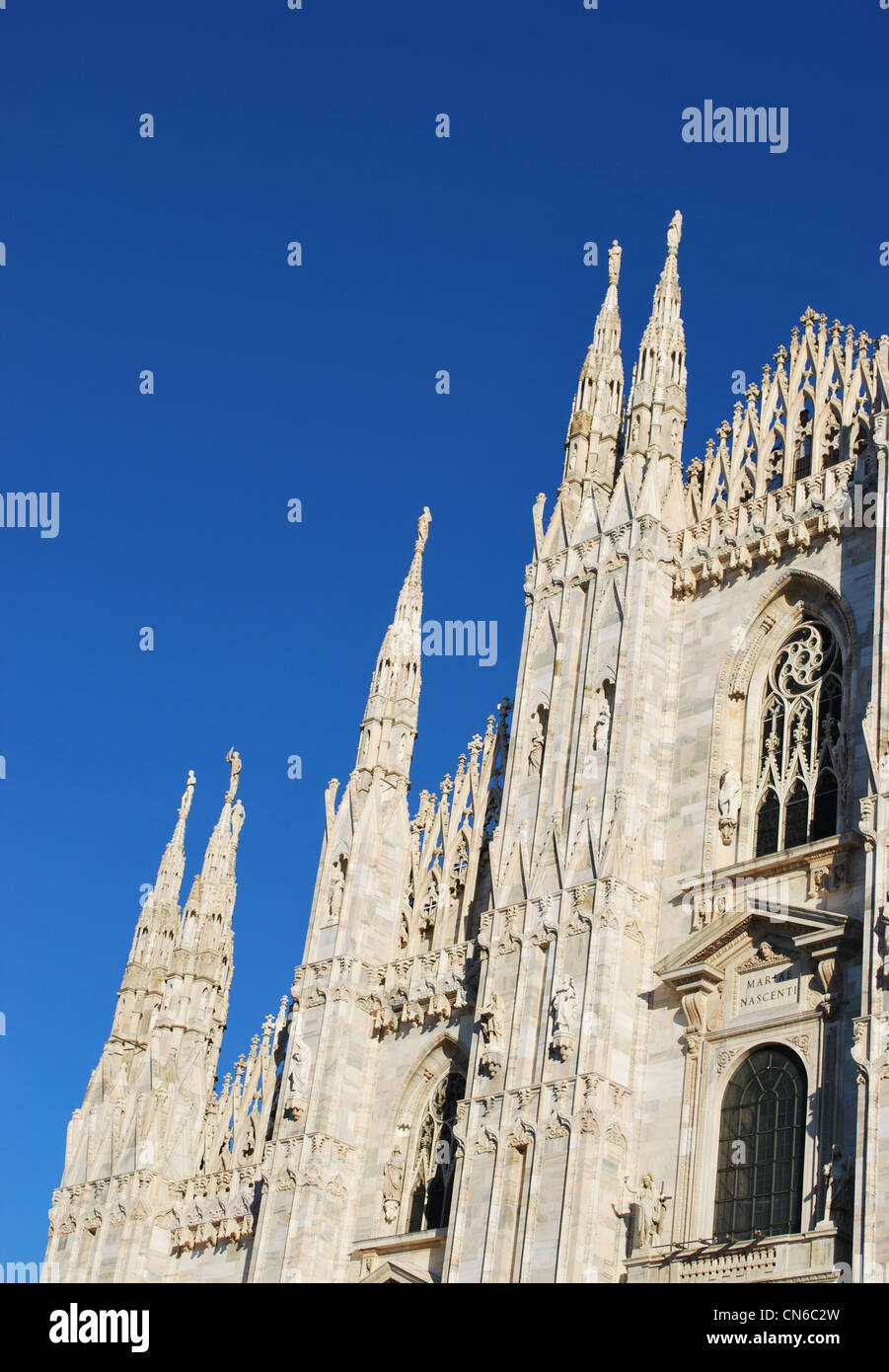 The Duomo, gothic cathedral of Milan, facade detail, Lombardy, Italy ...