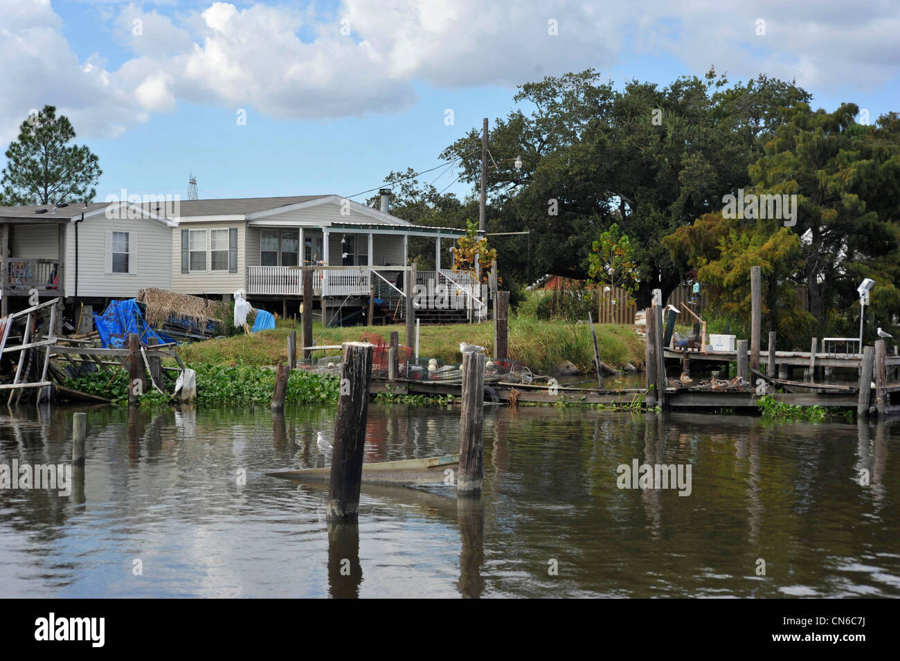 A house stands in the swamp of the Mississippi, New Orleans, Louisiana ...