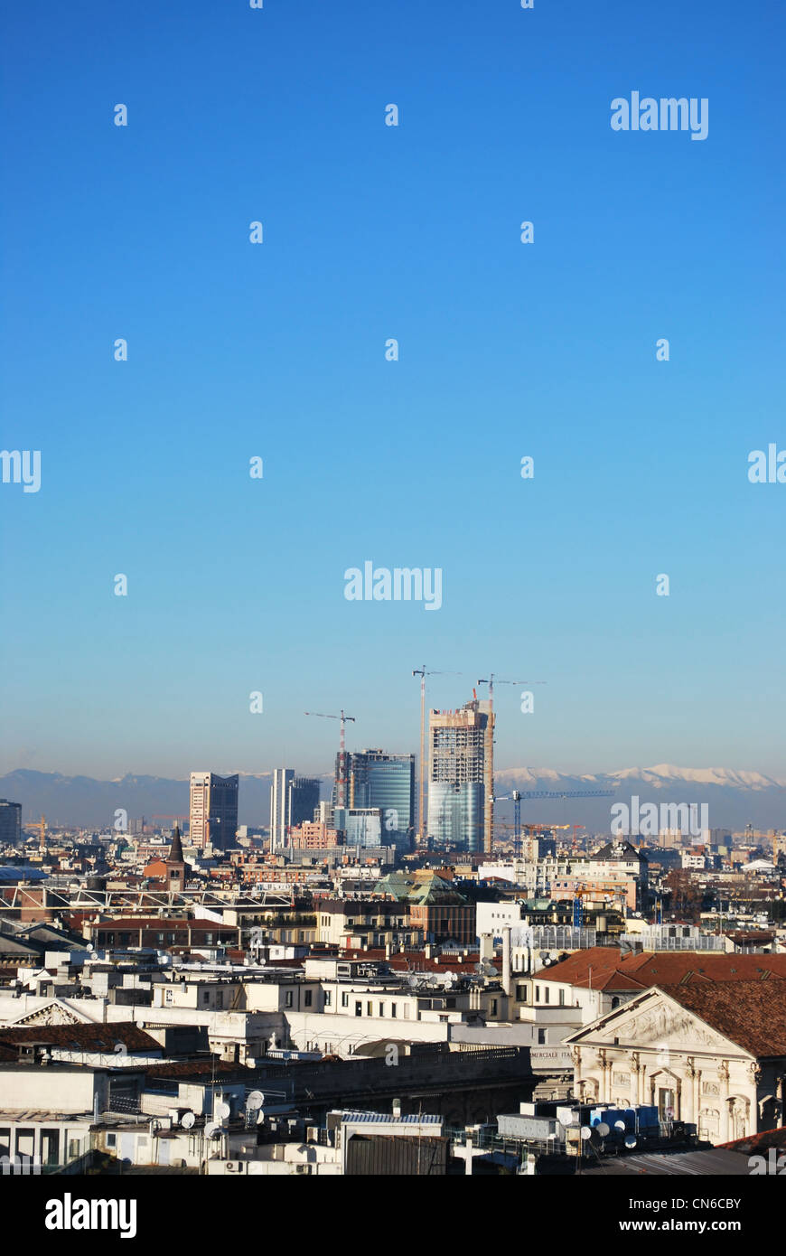 Landscape panoramic view of Milan from Duomo cathedral roof ...