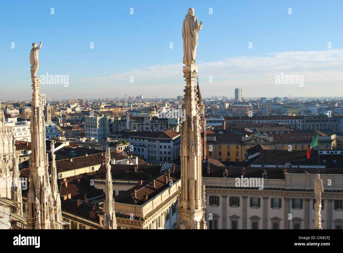 Landscape panoramic view of Milan from Duomo cathedral roof, Royal ...