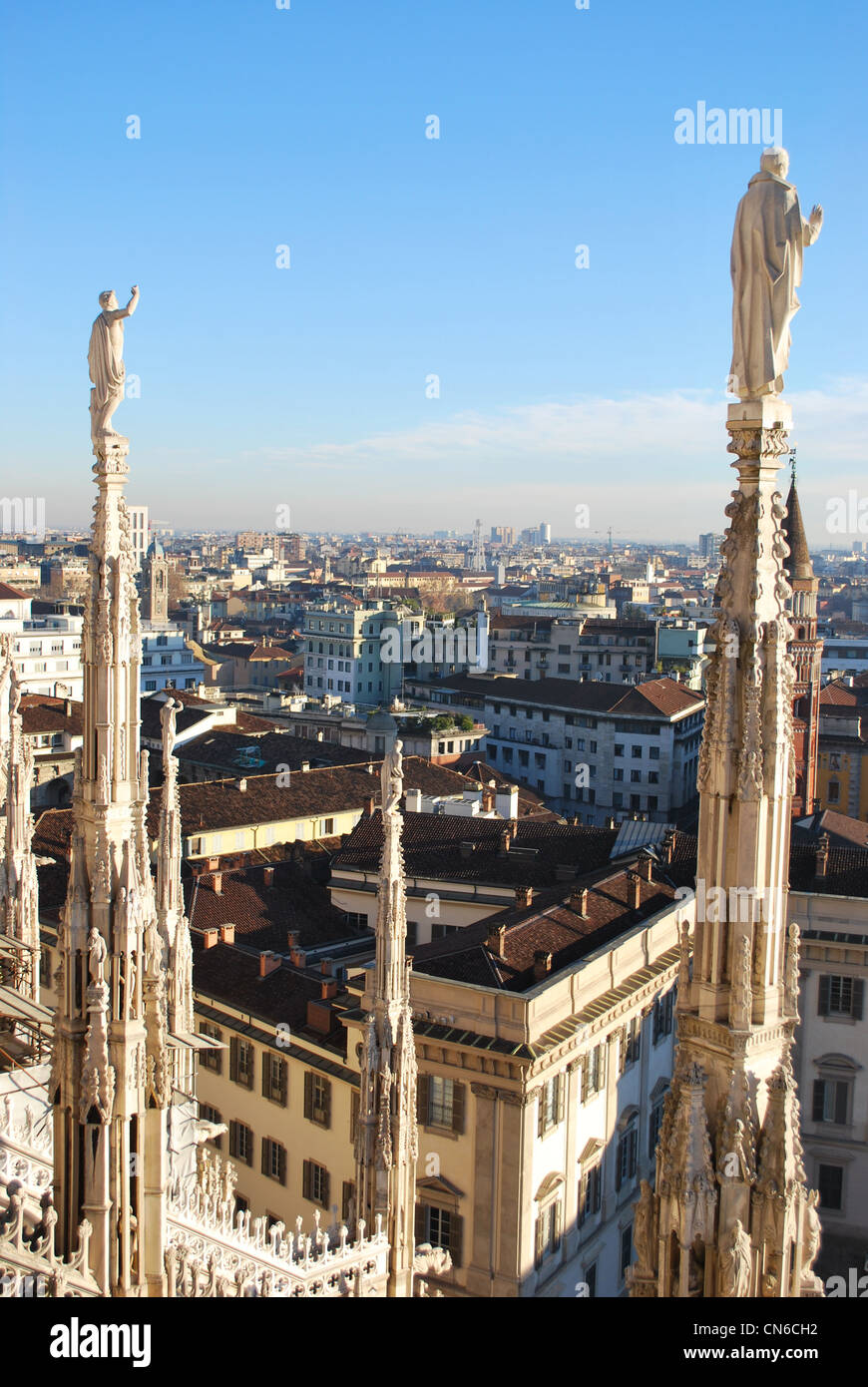 Landscape panoramic view of Milan from Duomo cathedral roof, Royal ...