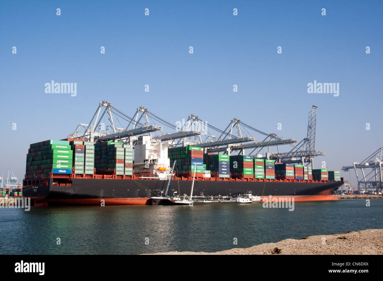 Container ship docked in Rotterdam harbor Stock Photo - Alamy
