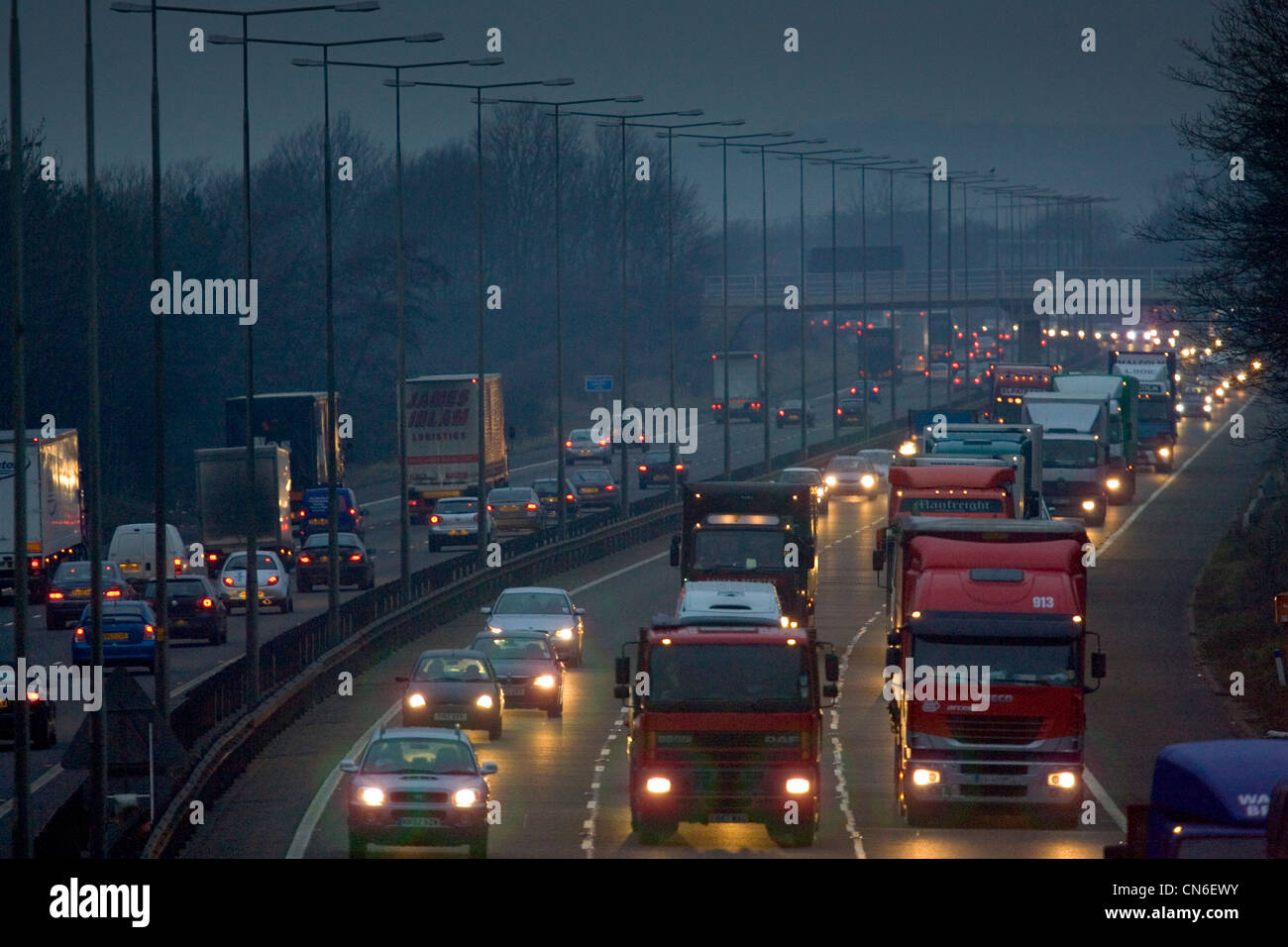 London-bound traffic on M1 Motorway in Northampton, United Kingdom ...