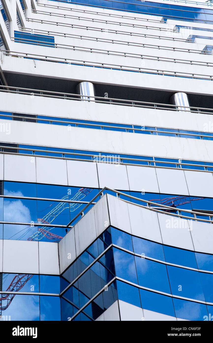 light blue transparent windows of contemporary glass skyscraper in ...