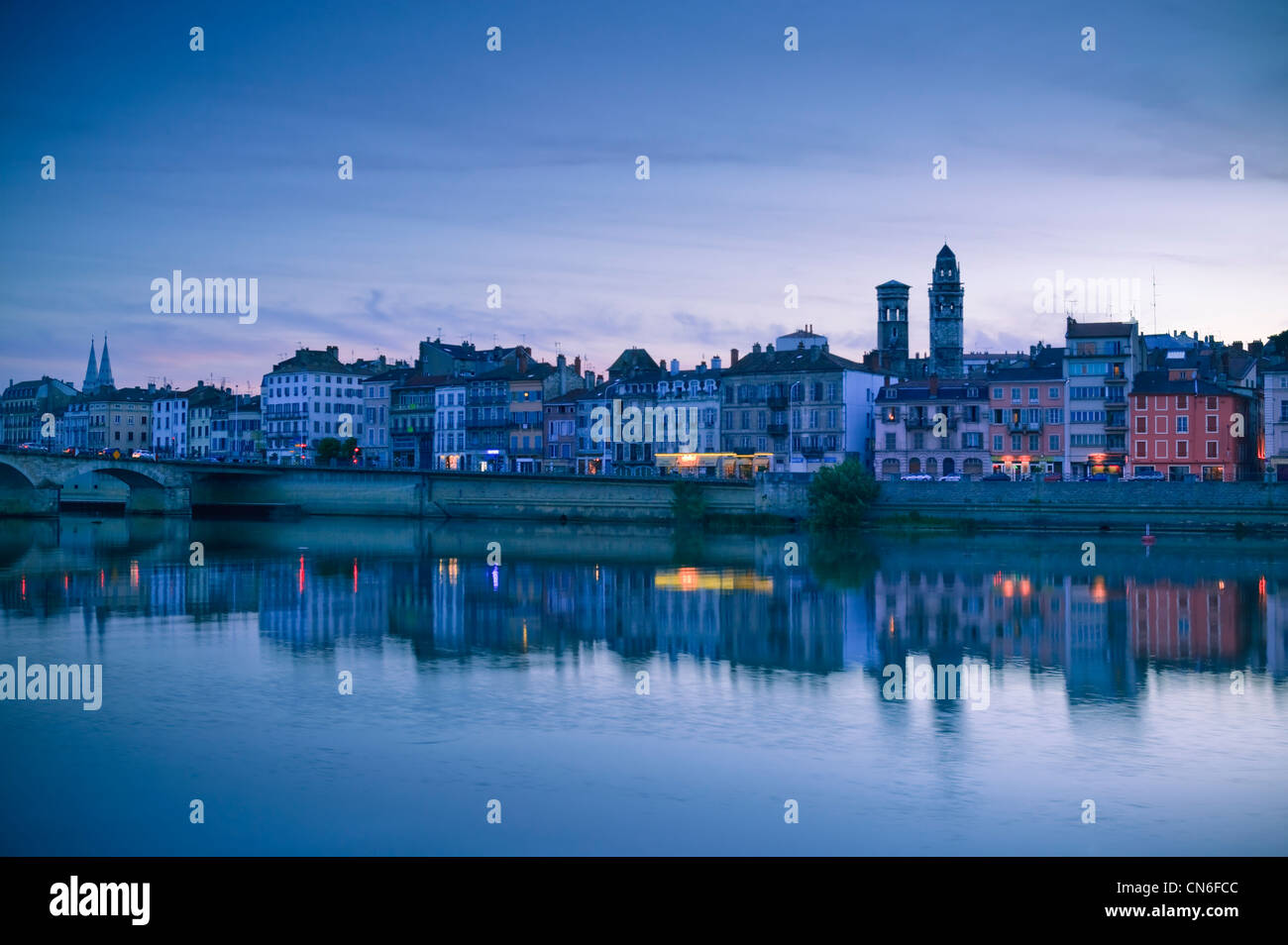 Saône River at Mâcon Saône et Loire Bourgogne France at twilight Stock ...