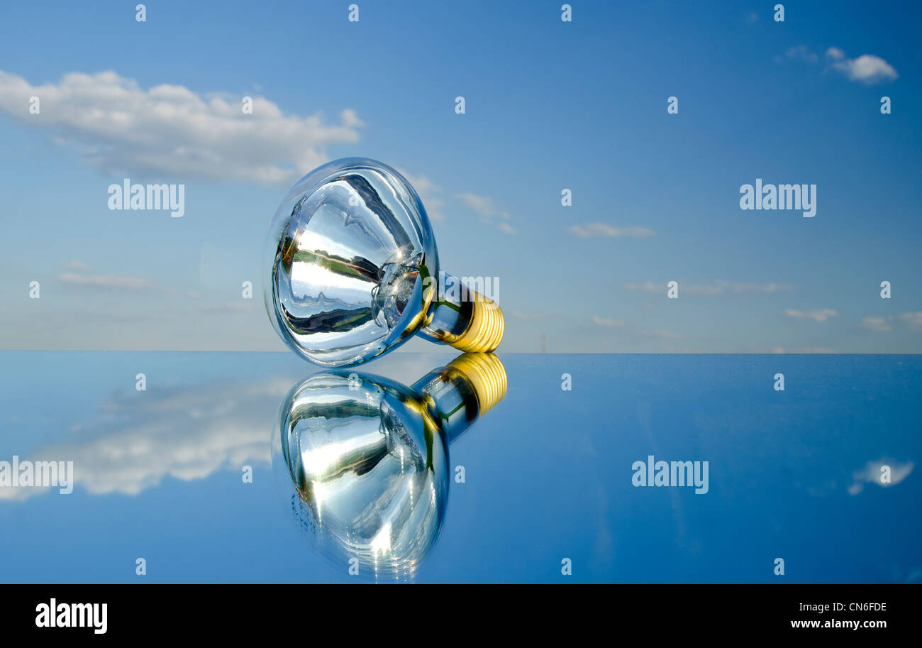 lamp on mirror with reflection and sky Stock Photo - Alamy
