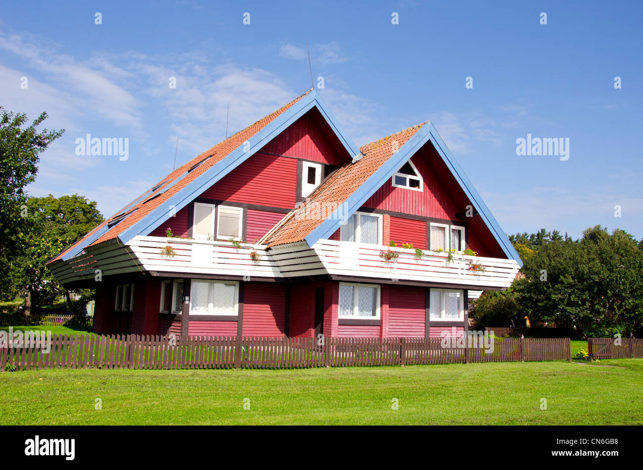 Rural architecture colorful garden house and beautiful landscaped ...