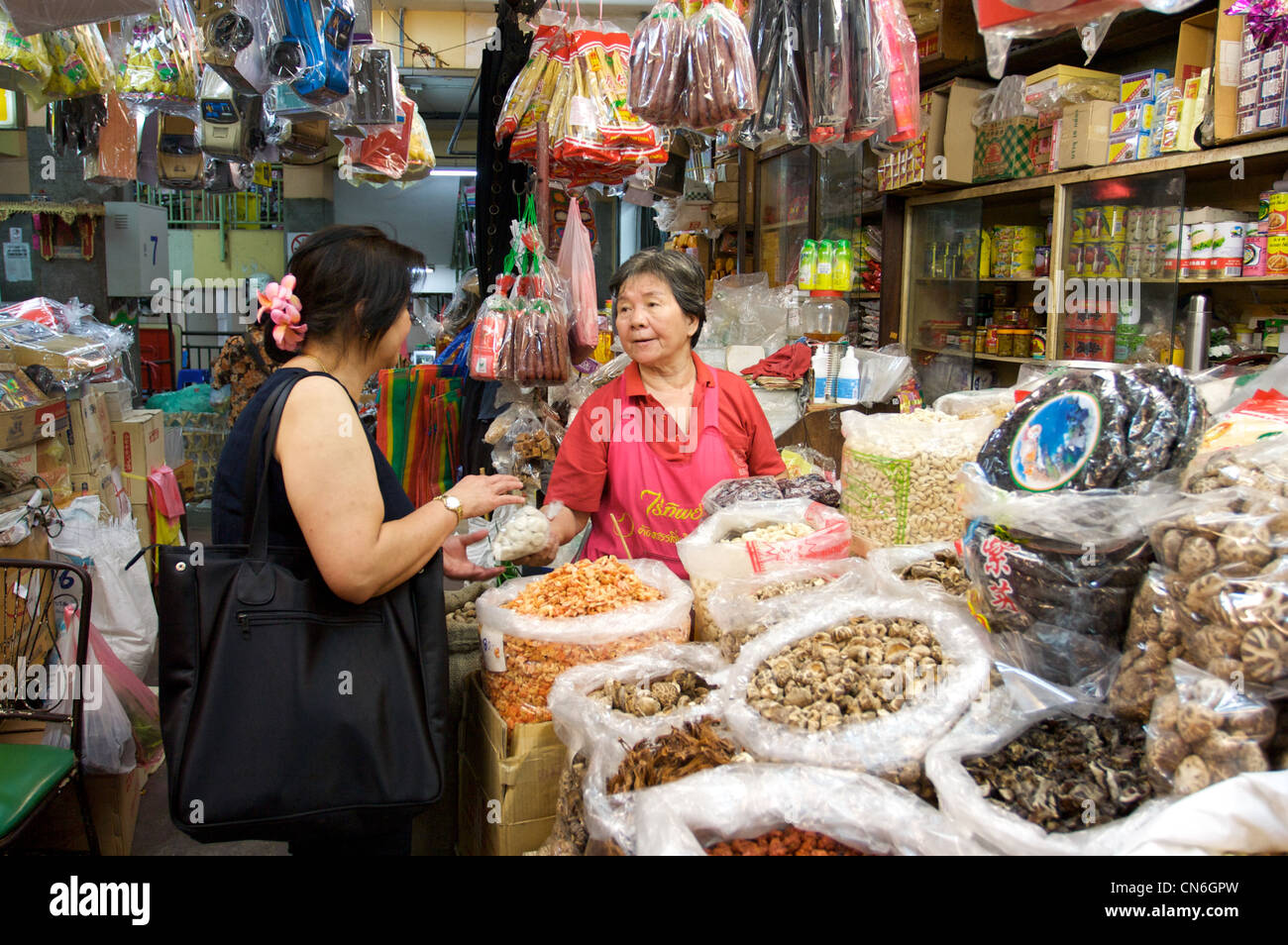lady buying dried seafoods, local ingredients,chiang mai local market ...