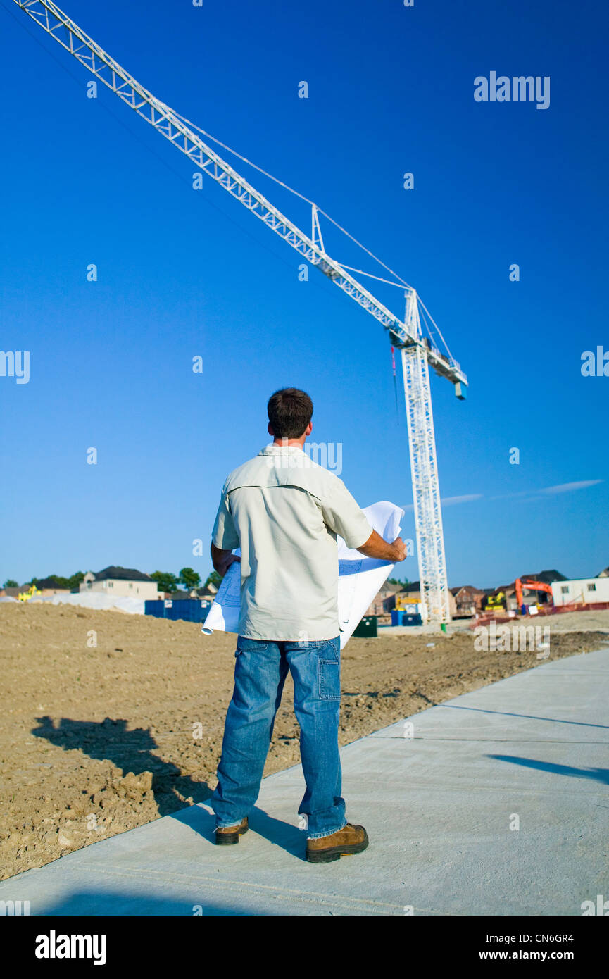 Engineer Reading Blueprints at a Construction Site, York Region ...