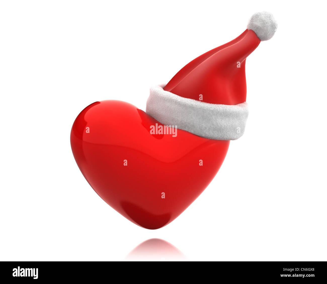 Red shiny heart with traditional santa hat isolated on white background ...