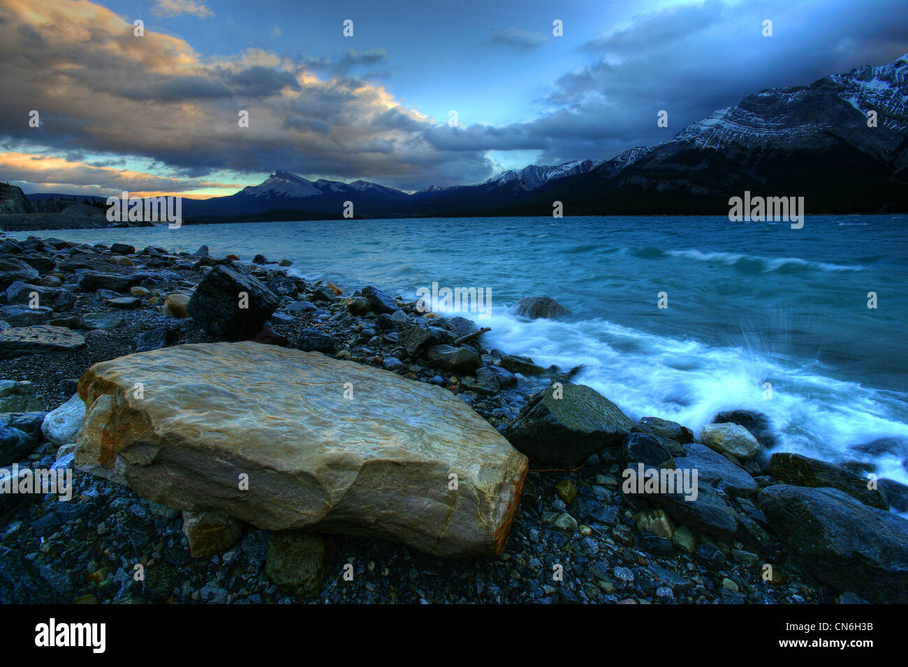 Abraham Lake at Sunset outside Banff National Park, Alberta Stock Photo ...