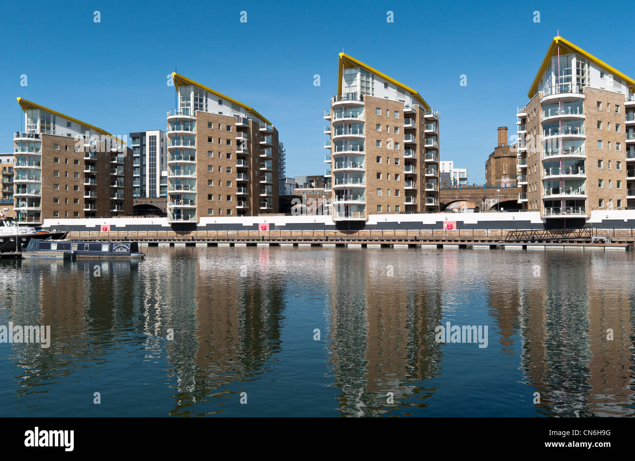 Modern apartments on Limehouse Basin, Tower Hamlets, London, England ...