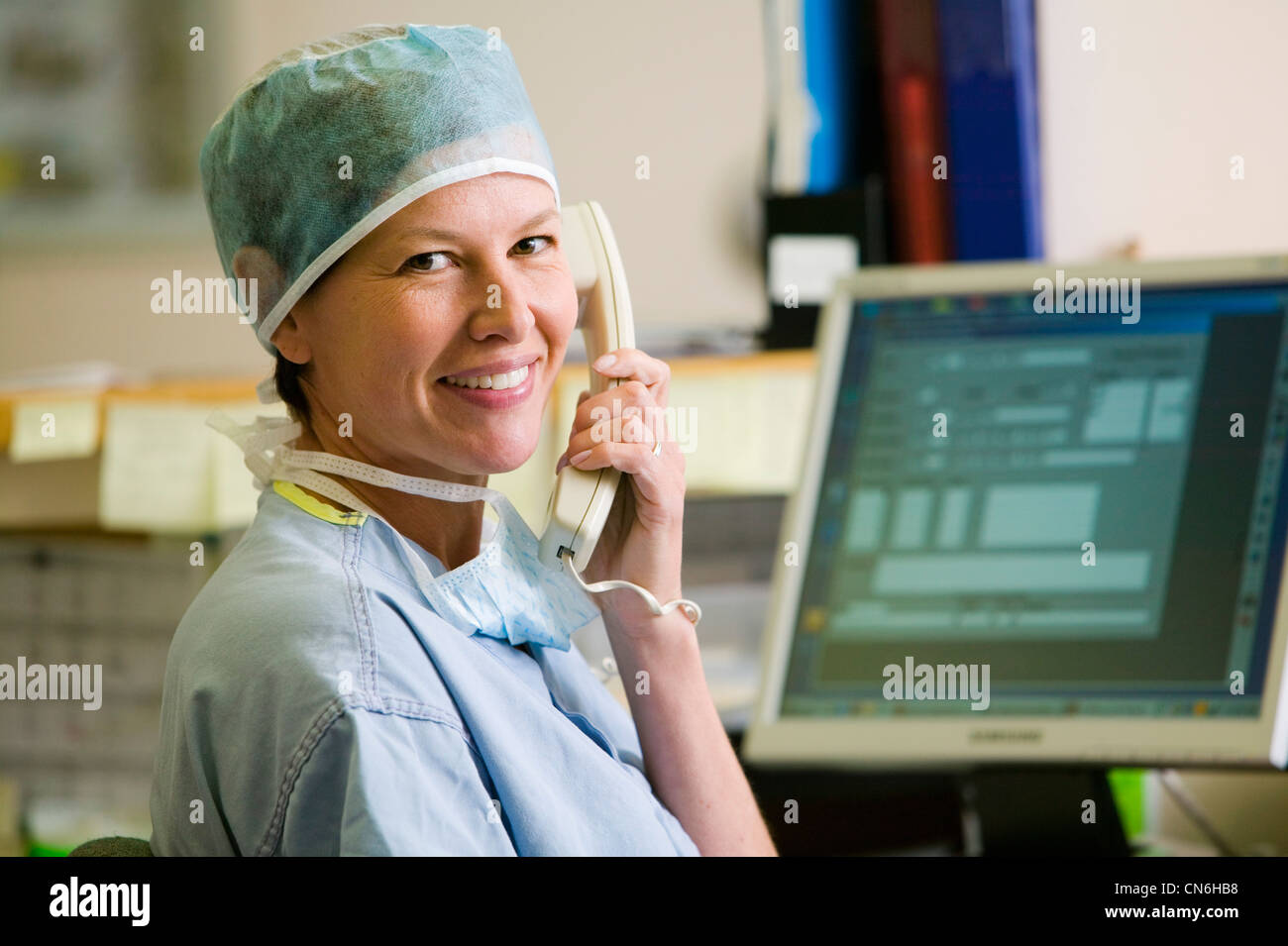 Nurse using the Phone in a Hospital, Orangeville, Ontario Stock Photo ...
