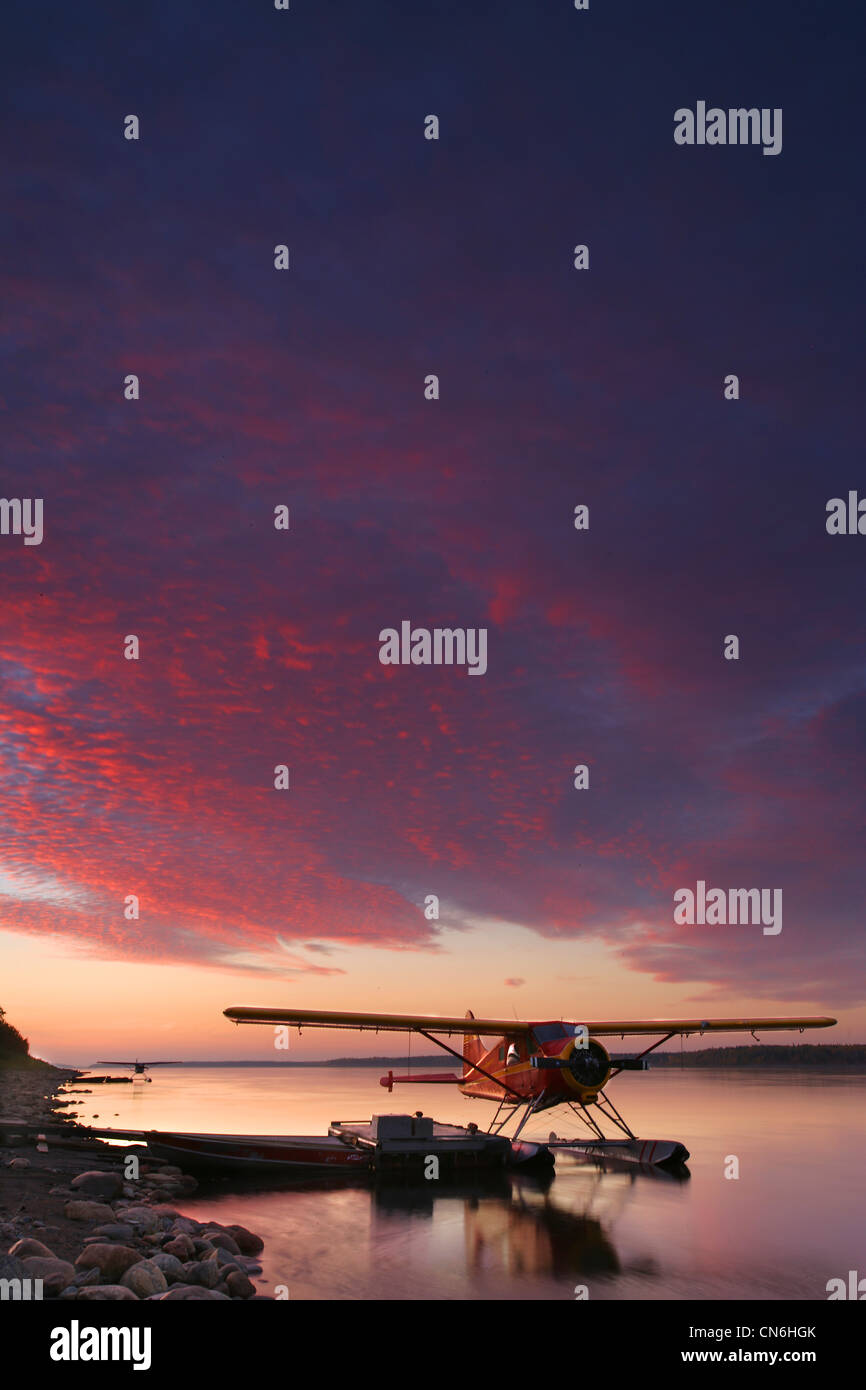Floatplane and Sunset over the MacKenzie River, Fort Simpson, Northwest ...