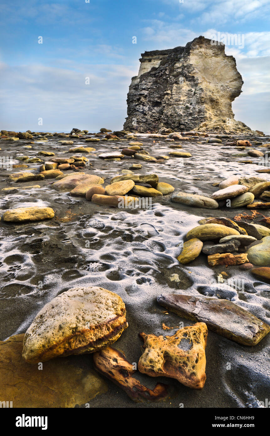 A standalone rock on the Blast Beach, Dawdon, County Durham Stock Photo ...
