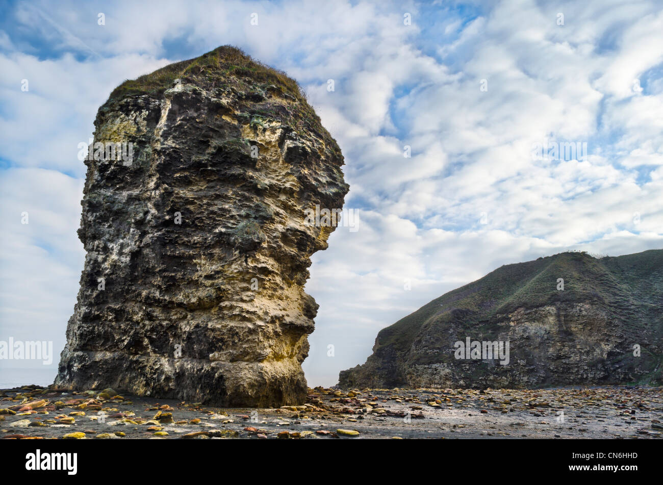 A standalone rock on the Blast Beach, Dawdon, County Durham Stock Photo ...