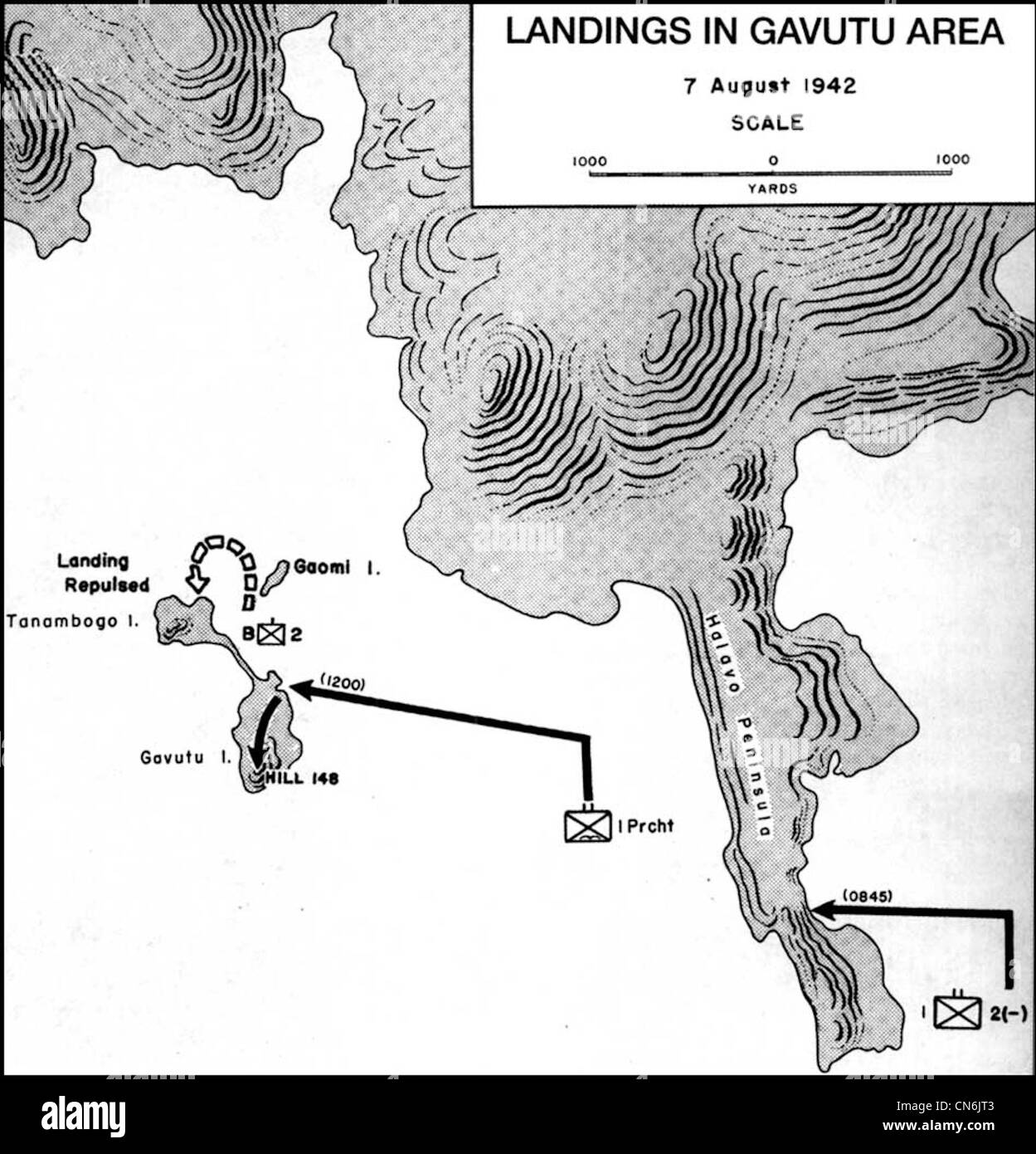 Map of u s marine landings on gavutu and tanambogo hi-res stock ...