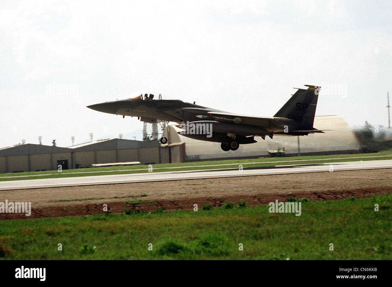 A US Air Force F-15 Eagle takes off for a mission over Iraq in support ...