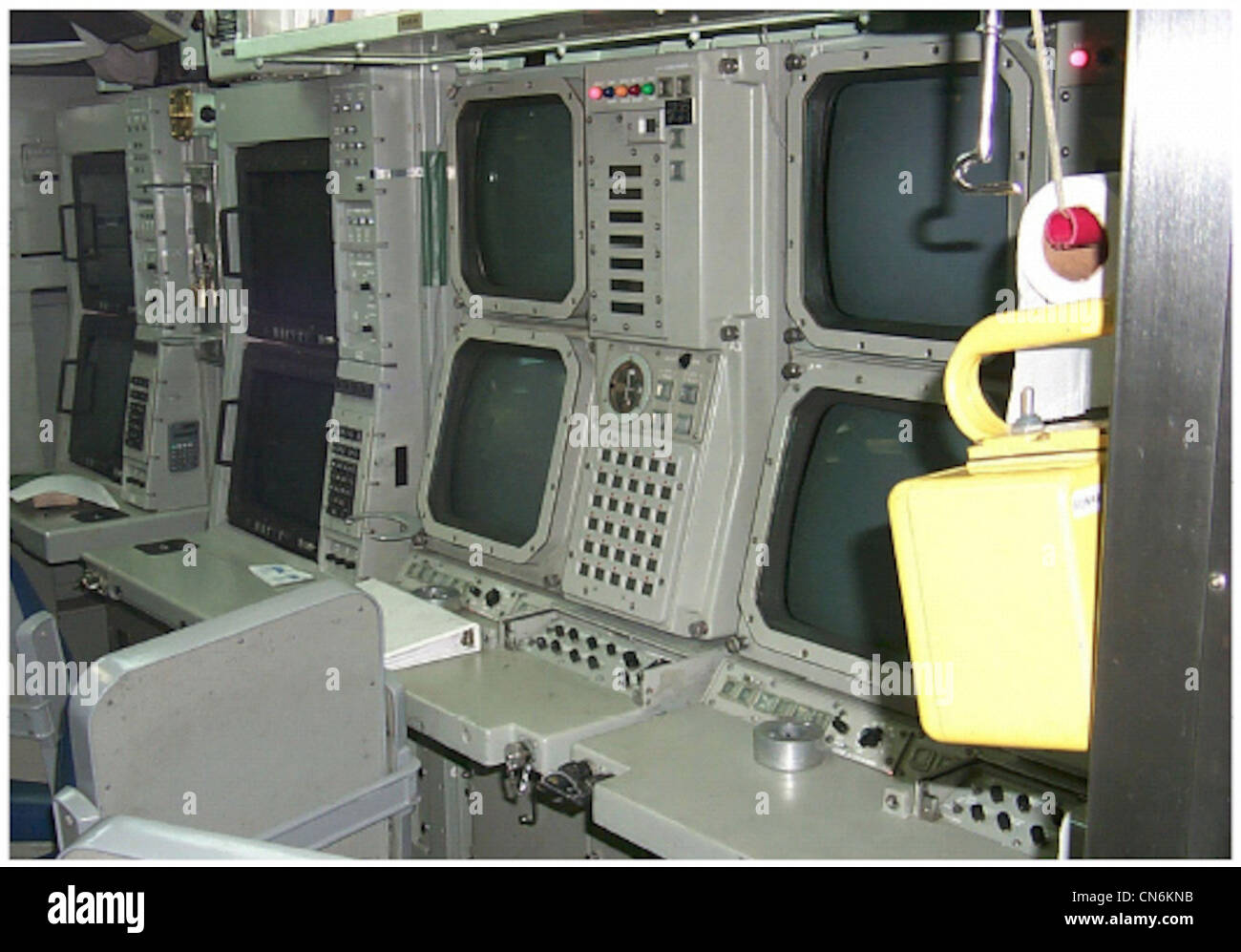 Sonar room of the USS Greeneville. Each sonar workstation, or stack ...