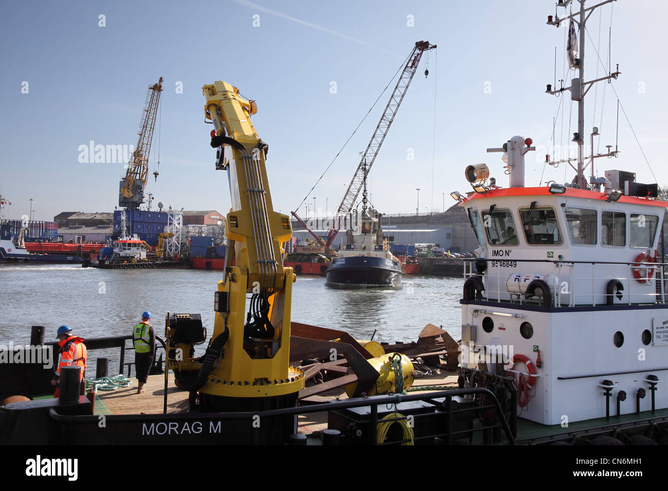 Tugs and offshore barges in the river Wear Sunderland preparing for the ...