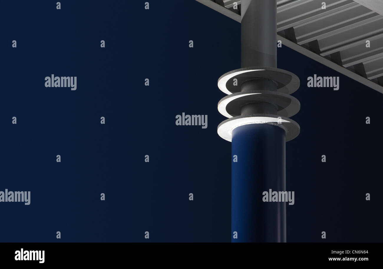 Exterior of a modern building, simple column with blue details Stock ...