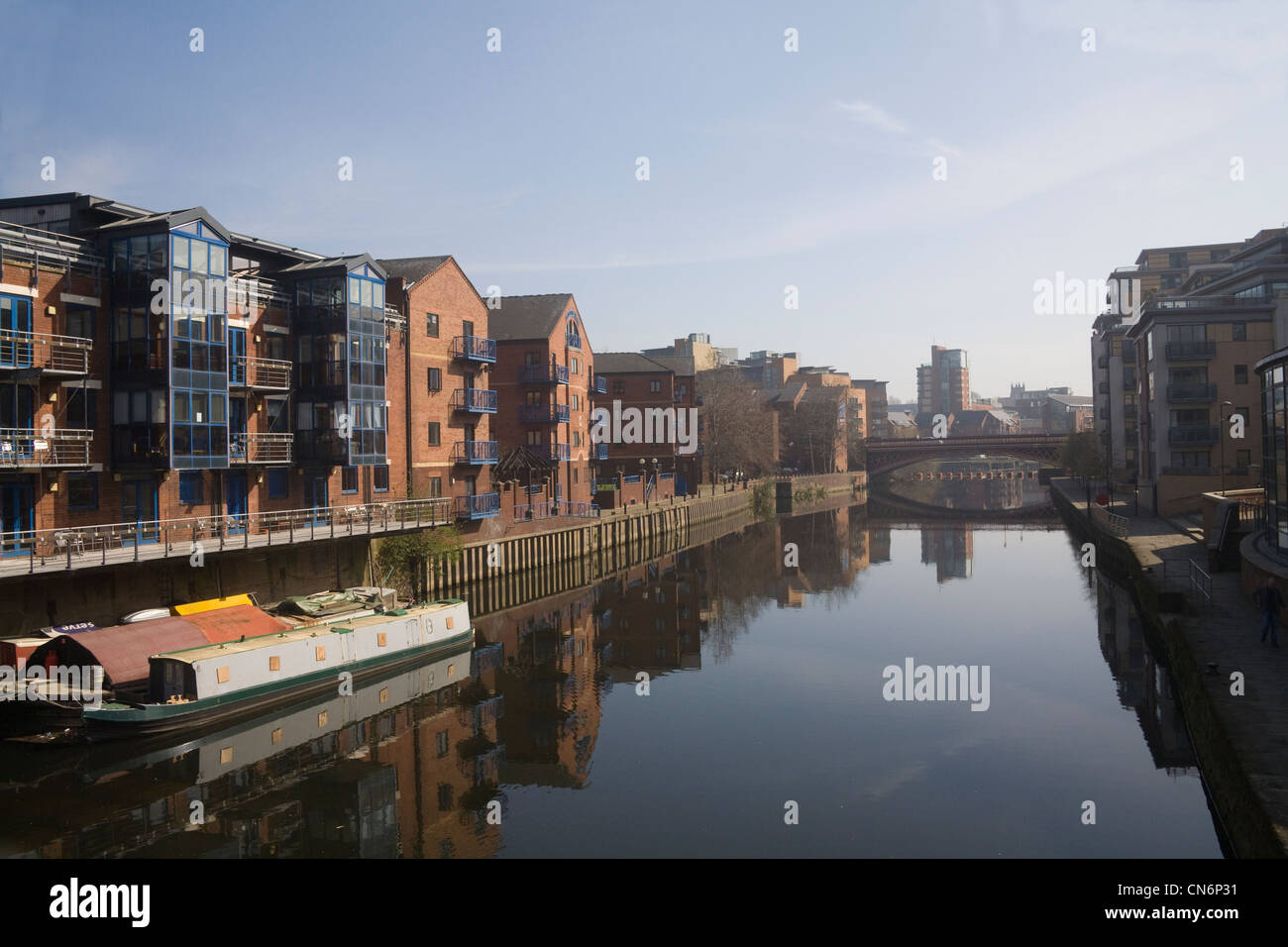 Leeds Yorkshire England View along River Aire to Crown Point Bridge ...