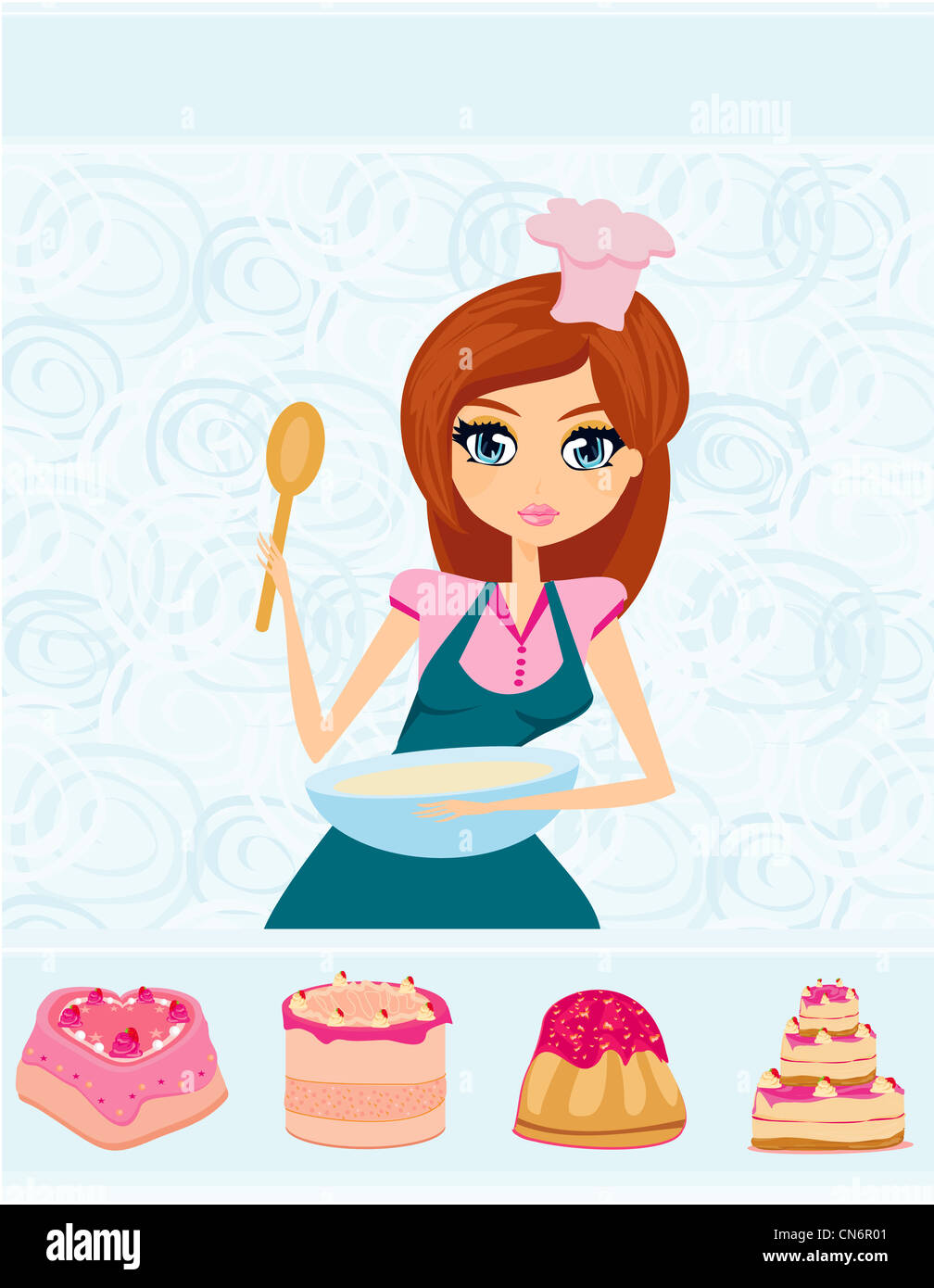 Beautiful girl cooking cakes Stock Photo - Alamy