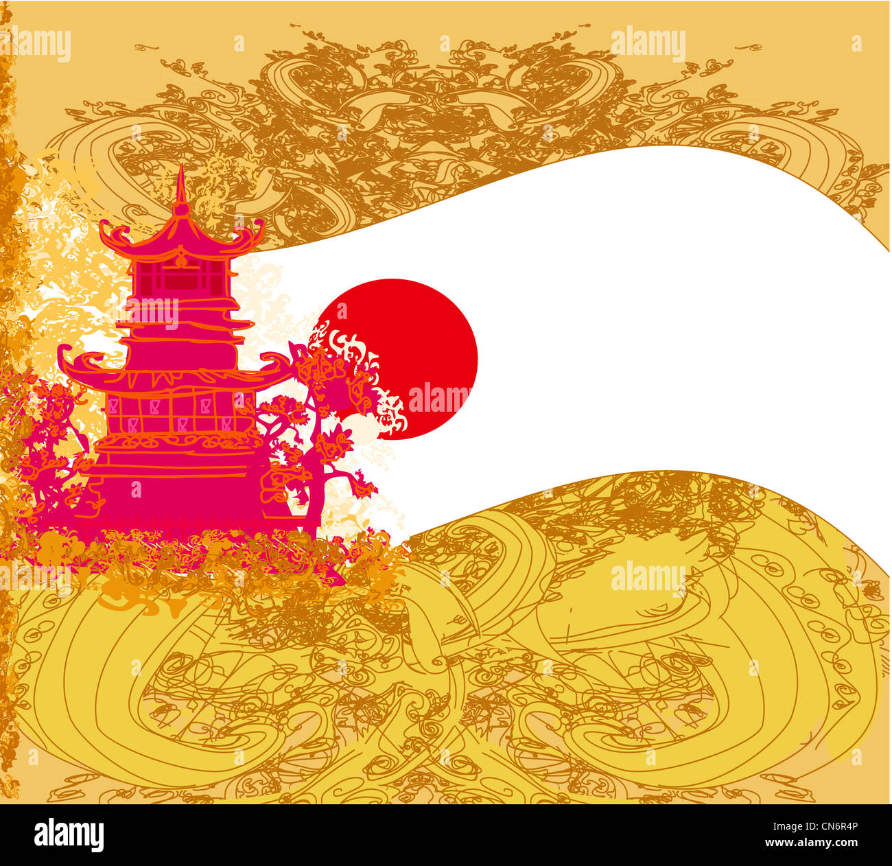 old paper with Asian Landscape Stock Photo - Alamy