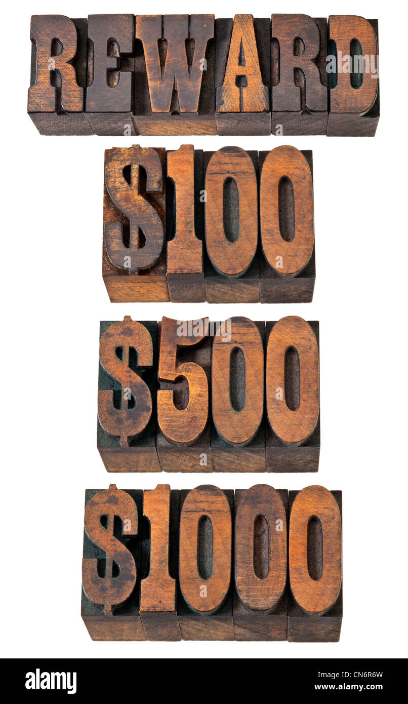 reward word and 100, 500, 1000 dollar amounts - isolated text in ...
