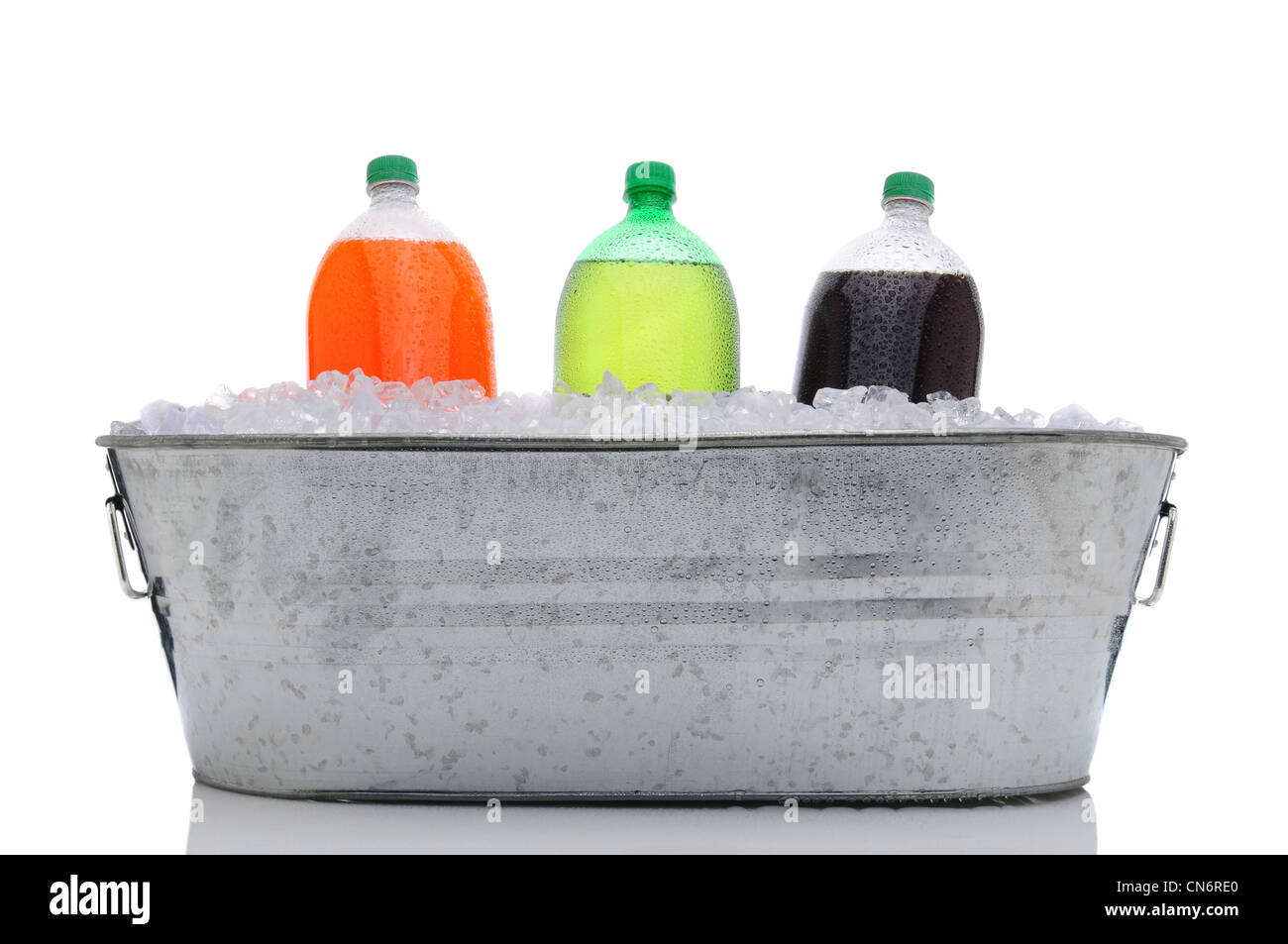 Party bucket filled with ice and three two liter soda bottles Stock ...