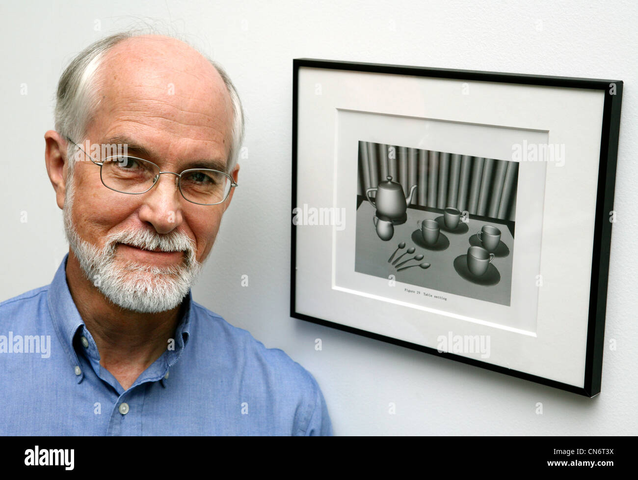 Computer scientist Martin Newell poses by an image inspired by his Utah ...
