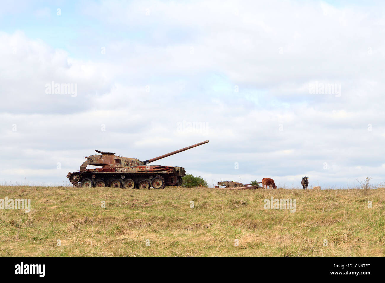 Wrecked army tanks on Salisbury Plain Wiltshire UK Stock Photo - Alamy