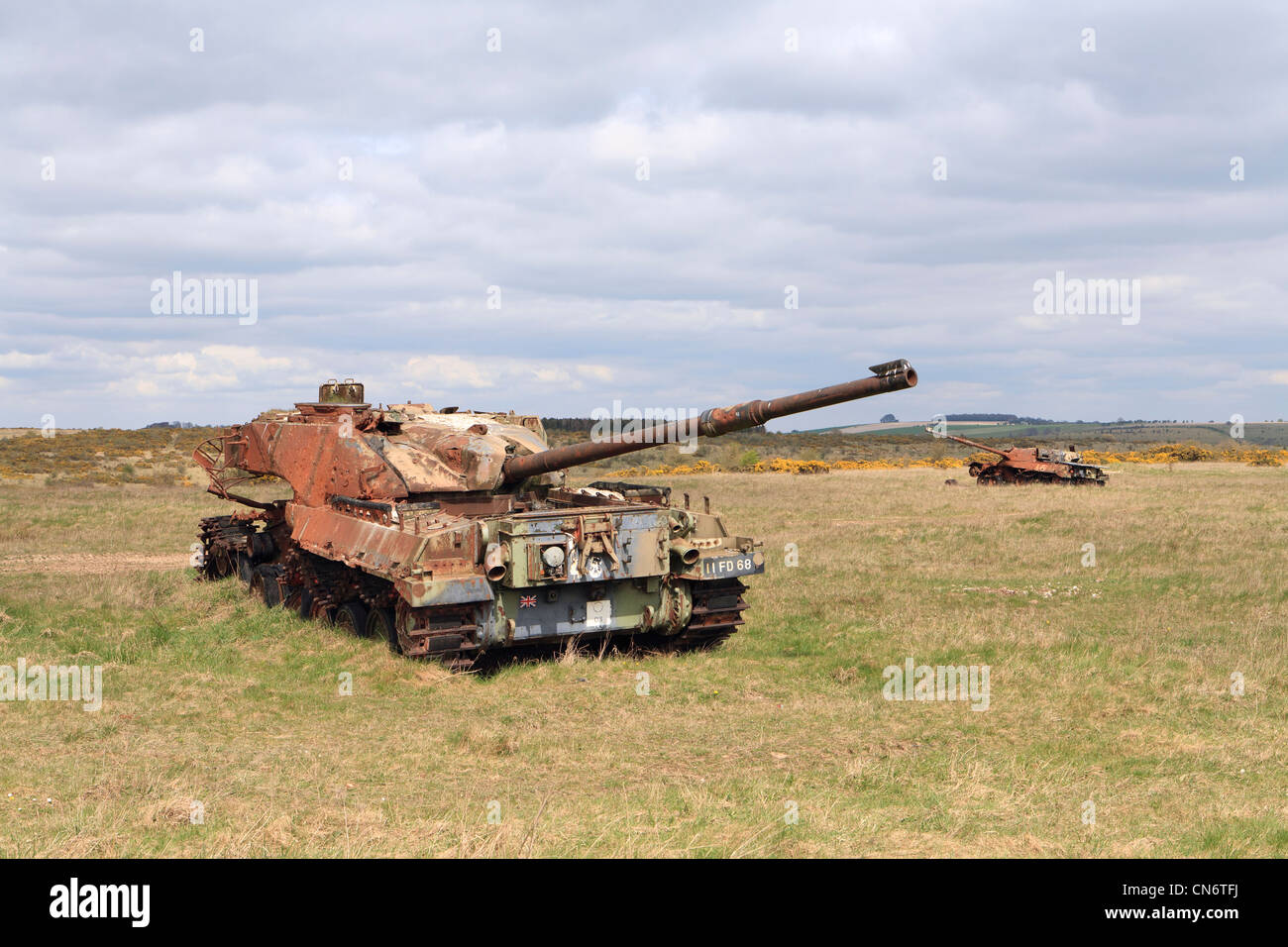 Wrecked army tanks on Salisbury Plain Wiltshire UK Stock Photo - Alamy