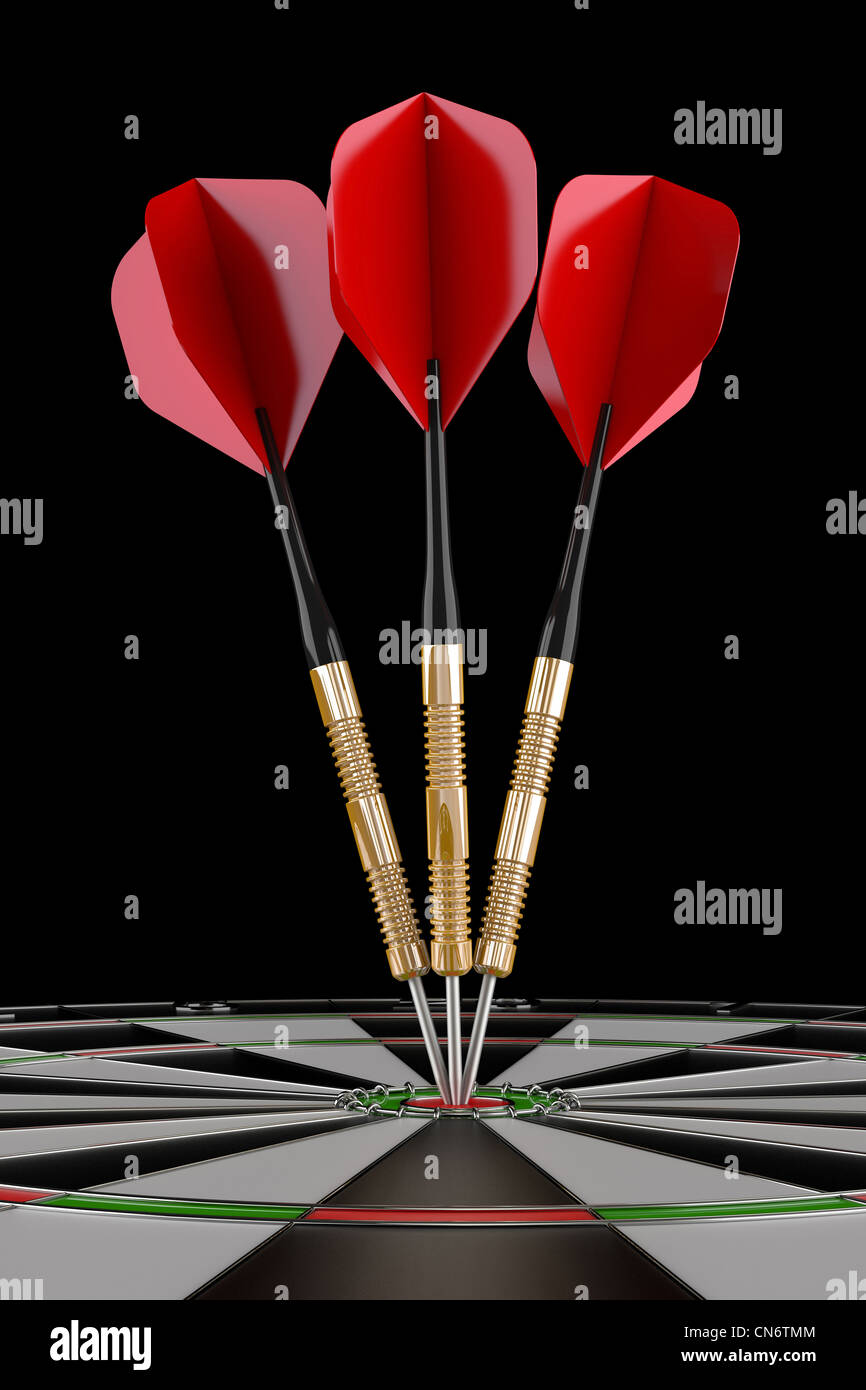 3d render of three red darts on target Stock Photo - Alamy