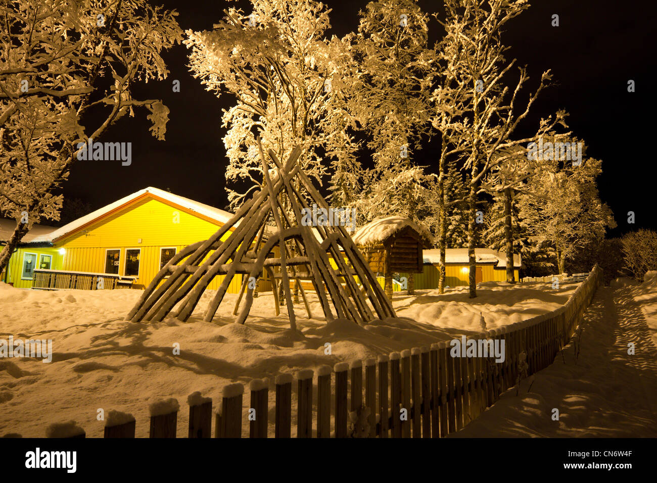 winter snow scenes tromso island lit ski tracks above city norway Stock ...