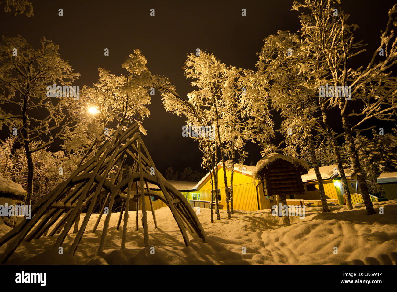 winter snow scenes tromso island lit ski tracks above city norway Stock ...