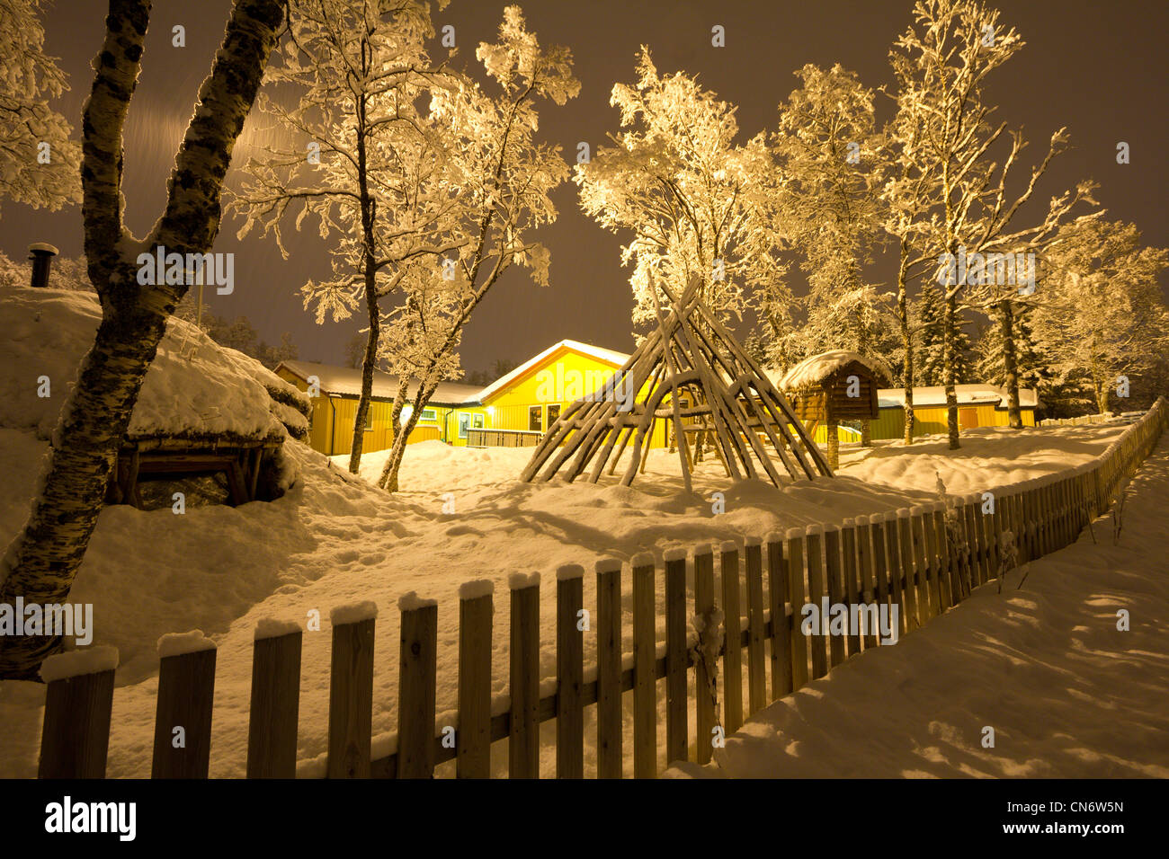 winter snow scenes tromso island lit ski tracks above city norway Stock ...