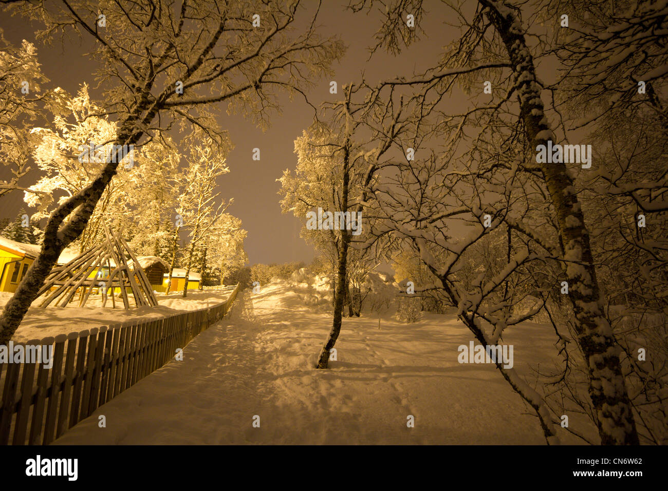 winter snow scenes tromso island lit ski tracks above city norway Stock ...