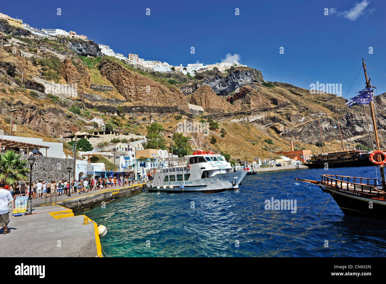 Europe Greece Cyclades Islands Santorini's port Mesa Gialos Stock Photo ...