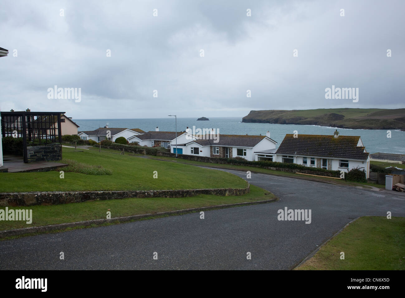 Landscape overlooking houses in Polzeath Cornwall Stock Photo - Alamy