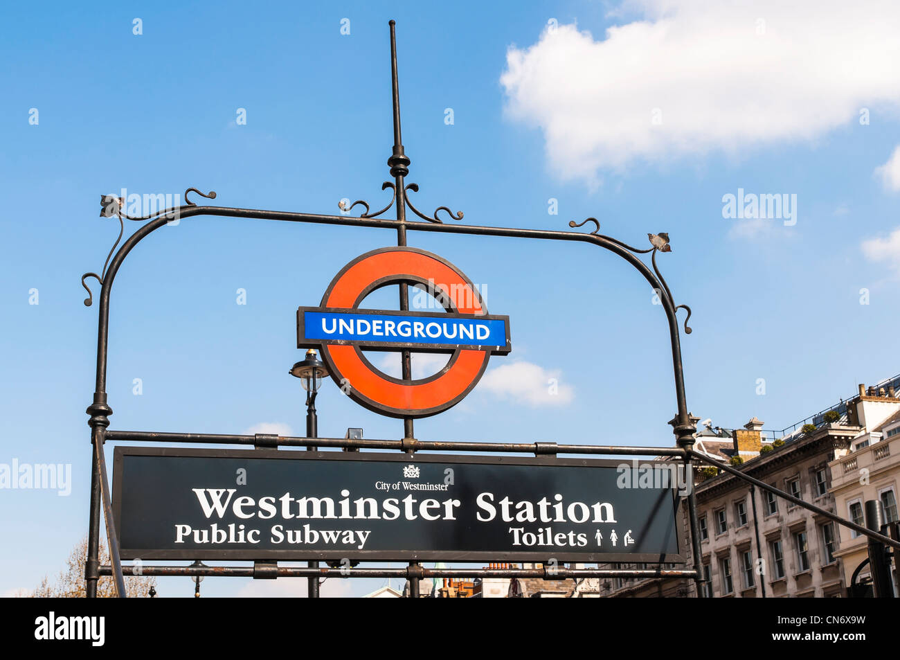 London Underground sign at Westminster entrance Stock Photo - Alamy