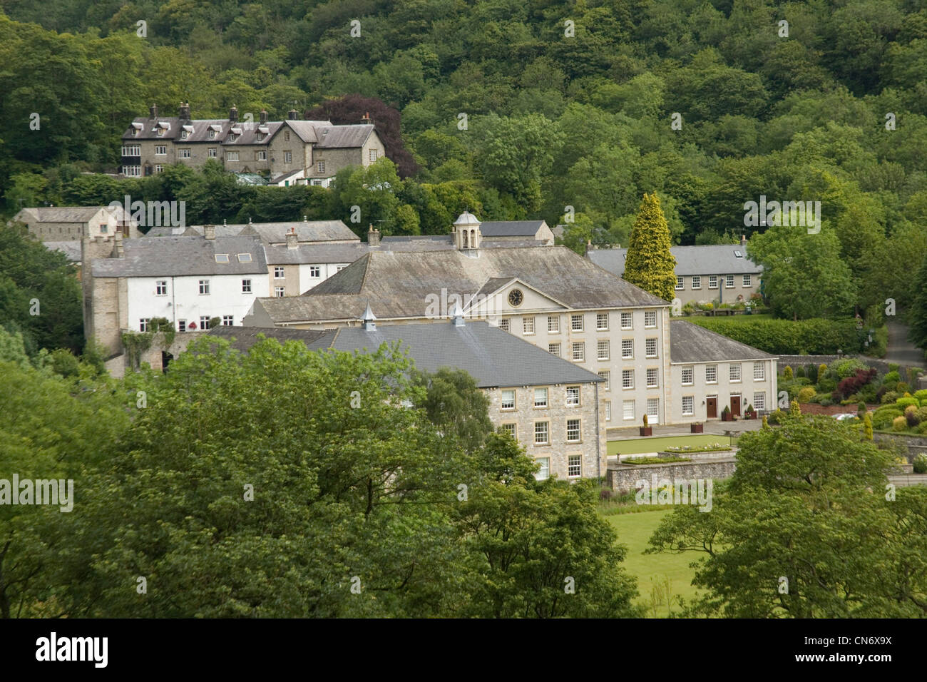Cressbrook mill from the Monsal trail in the Peak District in ...