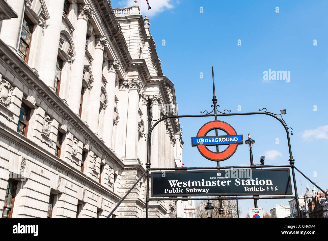 London Underground sign at Westminster entrance Stock Photo - Alamy