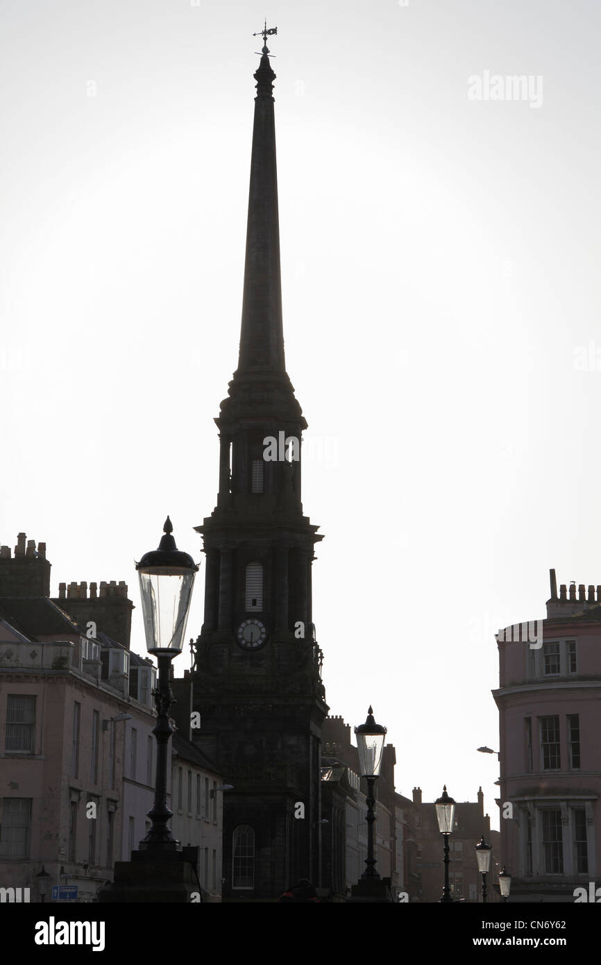 Ayr Town Hall steeple in silhouette, New Bridge Street, Ayr, South ...
