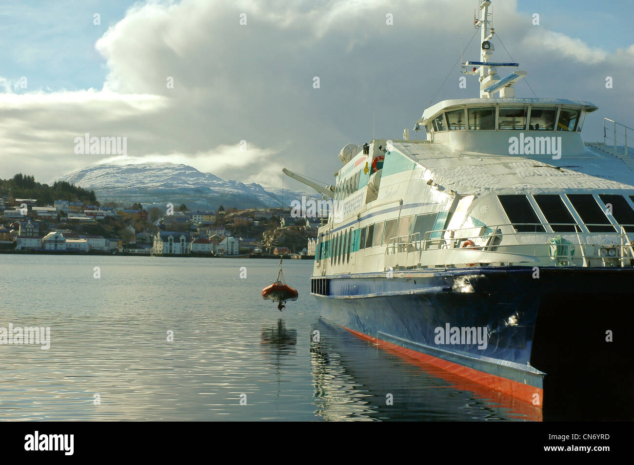 catamaran ship in harbor launching lifeboat Stock Photo - Alamy