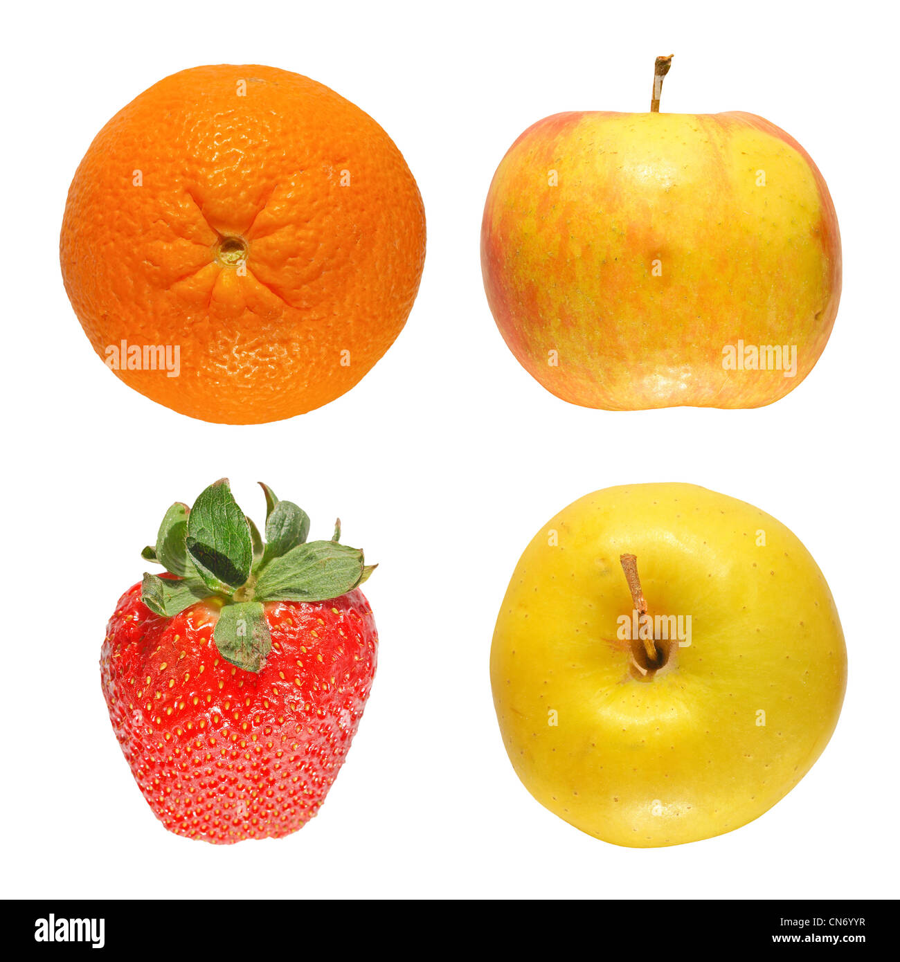 Apple orange and strawberry fruit - isolated over white background ...