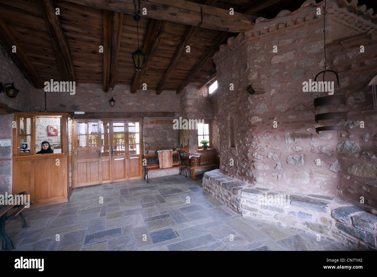Inside Roussanou monastery, Meteora region, plain of Thessaly, Greece ...