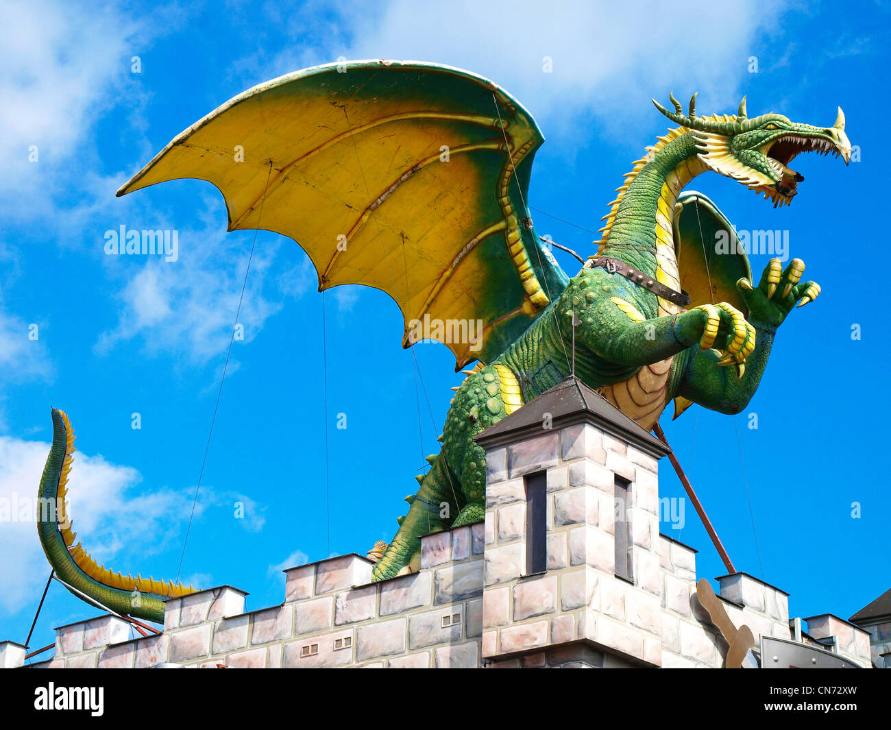 model of a dragon on the roof of the house Stock Photo - Alamy