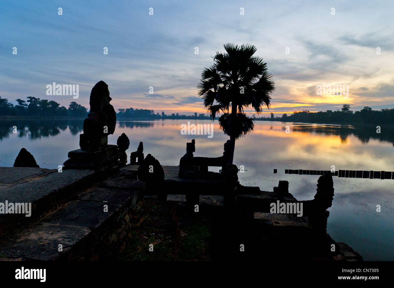 Sunrise from Srah Srang Temple over Moat, Ankor Wat, Cambodia Stock ...