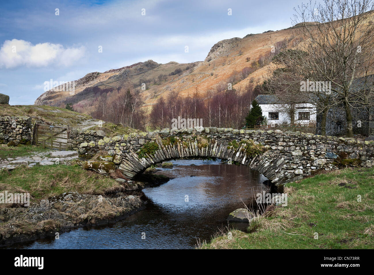 Packhorse Bridge over Watendlath Beck, Cumbria,England, UK Stock Photo ...